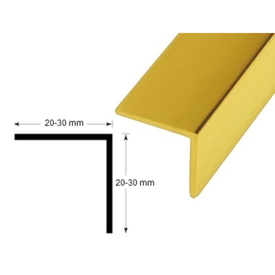 Vinkellist 20x20mm polert messing ubor 2,5m (2020M) - IBG